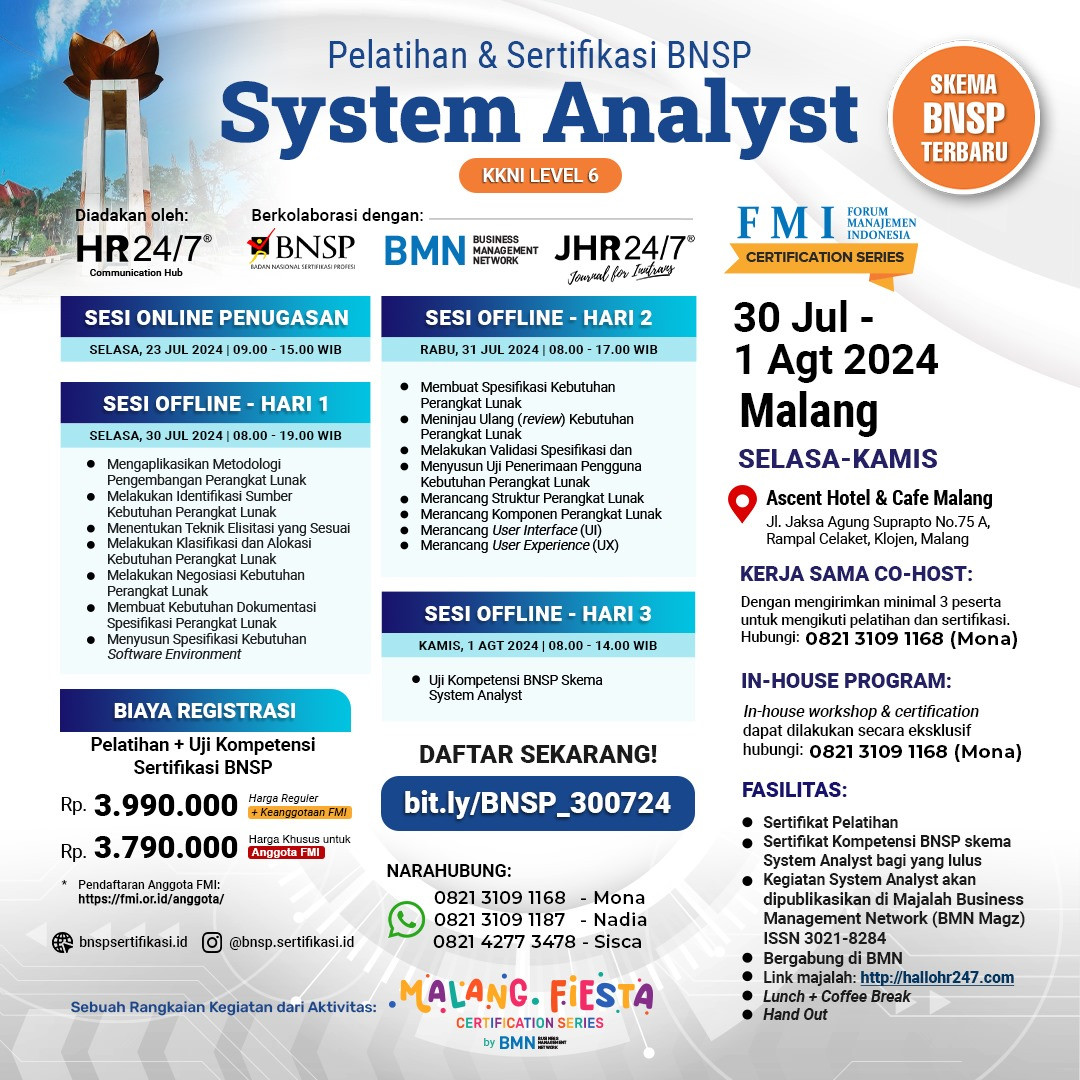 PELATIHAN DAN SERTIFIKASI BNSP SKEMA SYSTEM ANALYST by Forum Manajemen ...