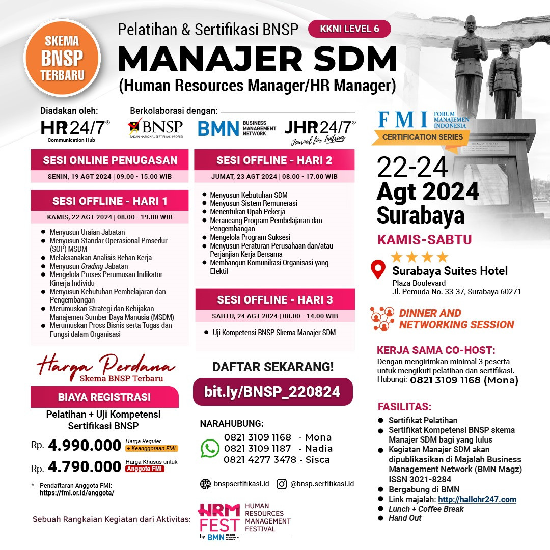 PELATIHAN & SERTIFIKASI BNSP MANAJER SDM (Human Resources Manager/HR ...